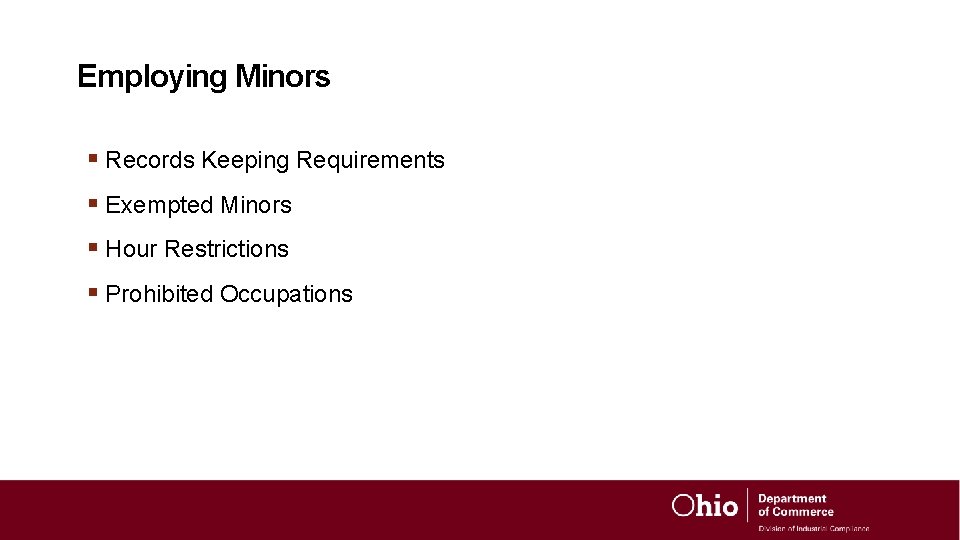 Minor Labor Laws Sean Seibert Investigator Supervisor Bureau