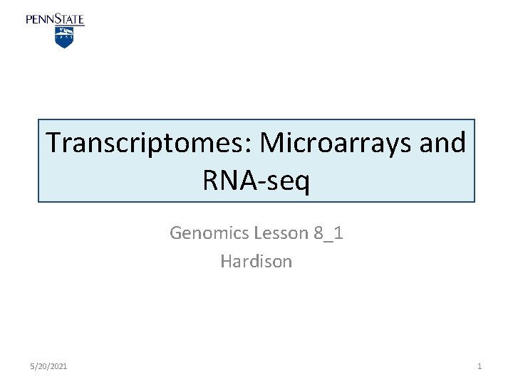 Transcriptomes Microarrays and RNAseq Genomics Lesson 81 Hardison