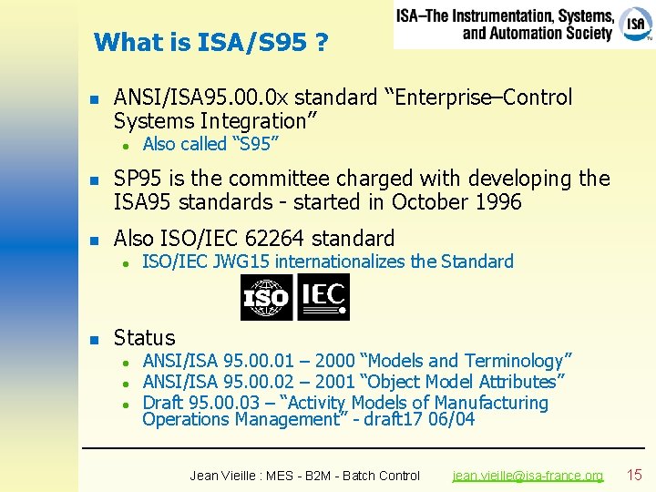 Norme ISA 95 part 3 et spcification fonctionnelle