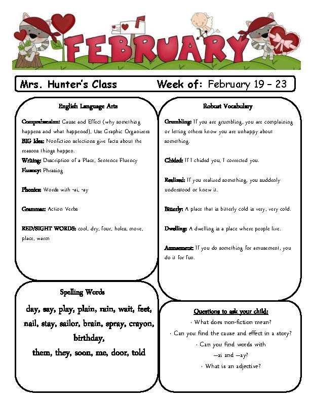 Mrs Hunters Class Week of February 19 23