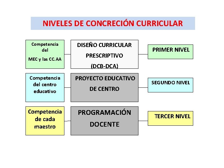 PRIMER NIVEL DE CONCRECIN CURRICULAR El modelo de