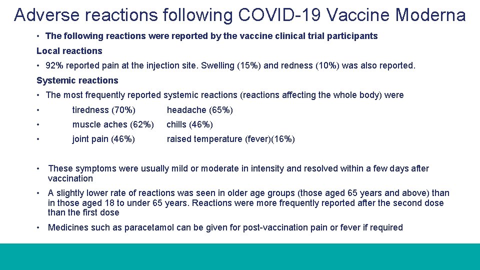 Vaccine specifics COVID19 Vaccine Moderna Vaccine Preventable Disease