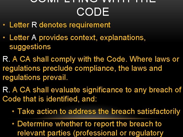 CODE OF ETHICS Haroon Tabraze FCA STRUCTURE OF