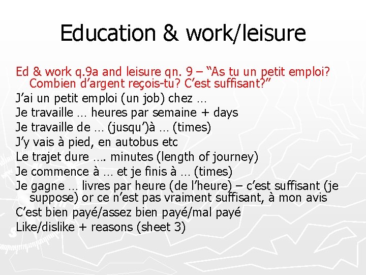 Education workleisure Ed work q 9 a and