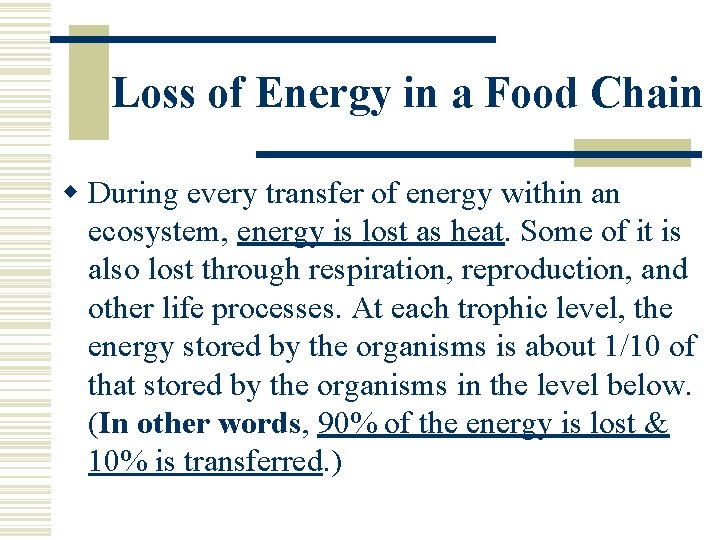 Loss of Energy in a Food Chain Energy