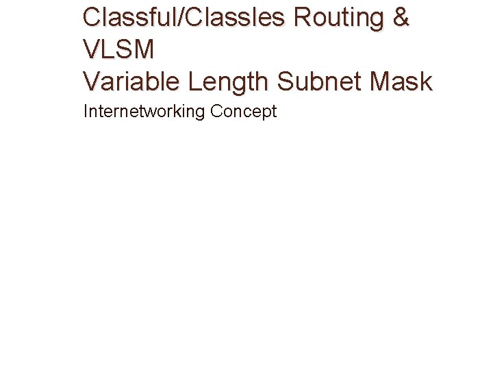 ClassfulClassles Routing VLSM Variable Length Subnet Mask Internetworking