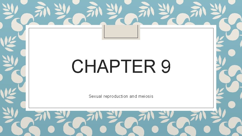 CHAPTER 9 Sexual reproduction and meiosis 9 1