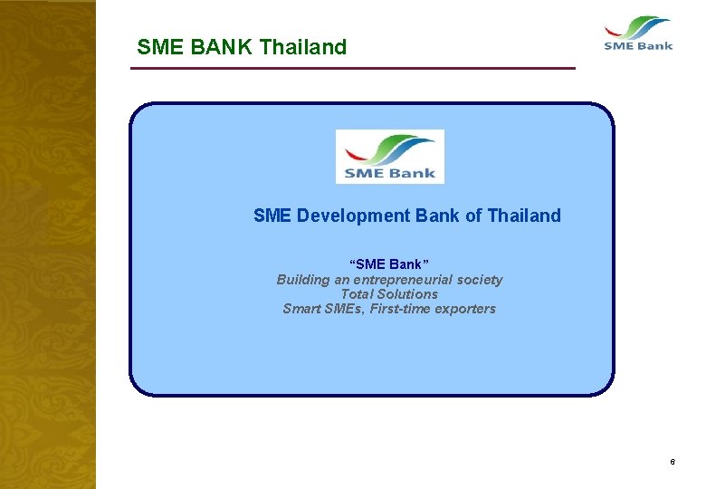 SME Development Bank of Thailand Topics SMEs in