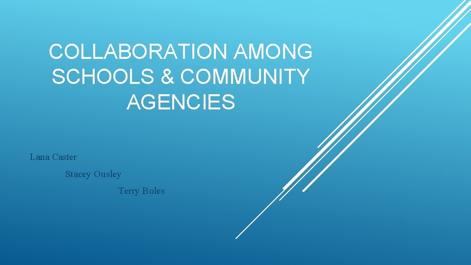 COLLABORATION AMONG SCHOOLS COMMUNITY AGENCIES Lana Caster Stacey
