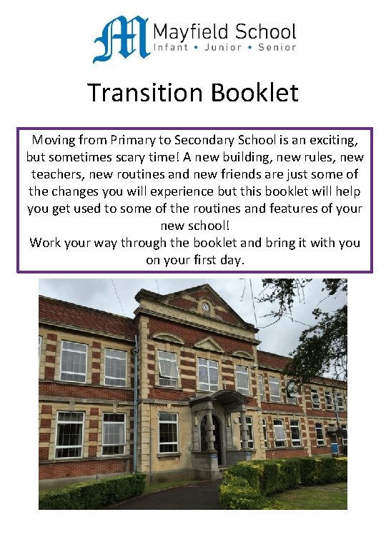 Transition Booklet Moving from Primary to Secondary School