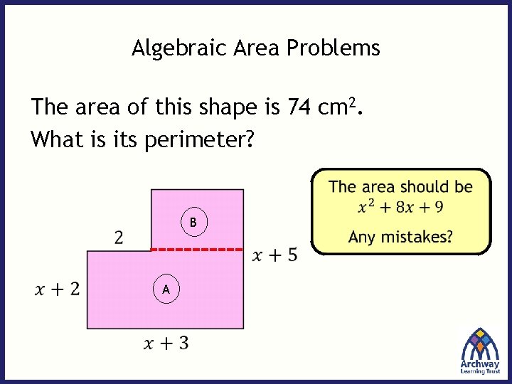 Algebraic Area Problems The area of this shape