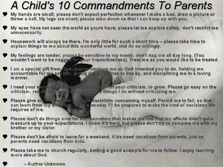 A Childs 10 Commandments To Parents Y My