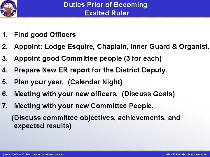 Exalted Ruler Training for Leading Knights Presented by