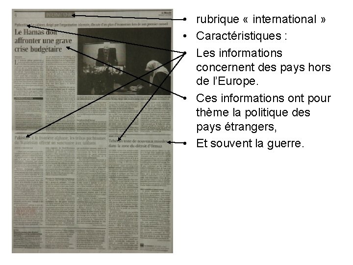 Le contenu dun journal les rubriques Dans un