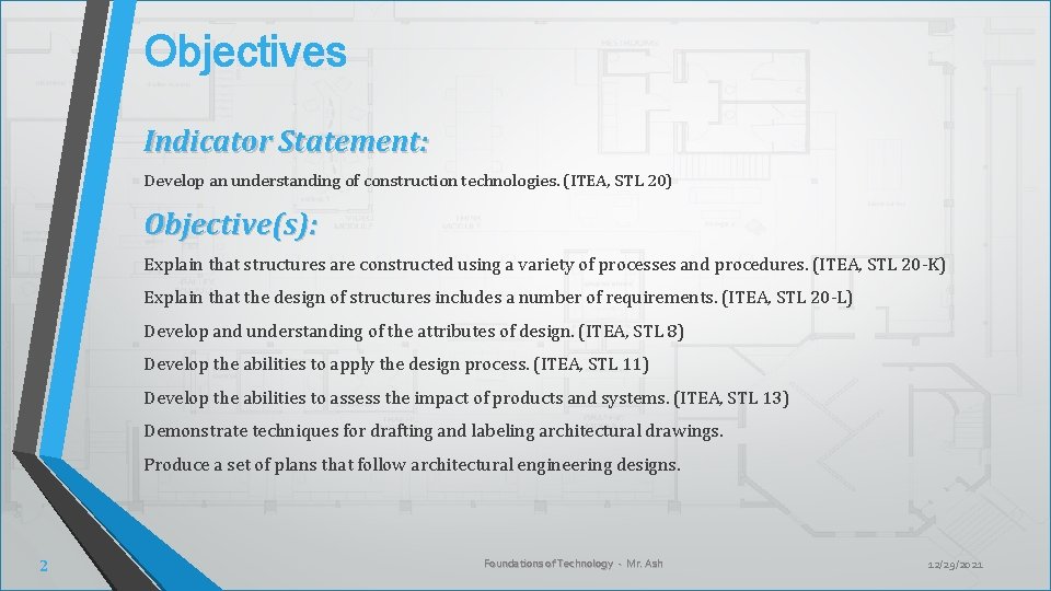 Architectural Engineering Part 1 Styling Planning Objectives Indicator