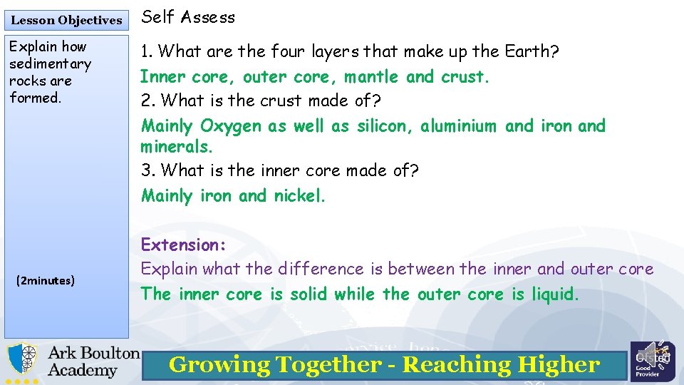 Sedimentary rocks Lesson Objectives Explain how sedimentary rocks