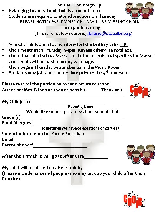 St Paul Choir SignUp Belonging to our school