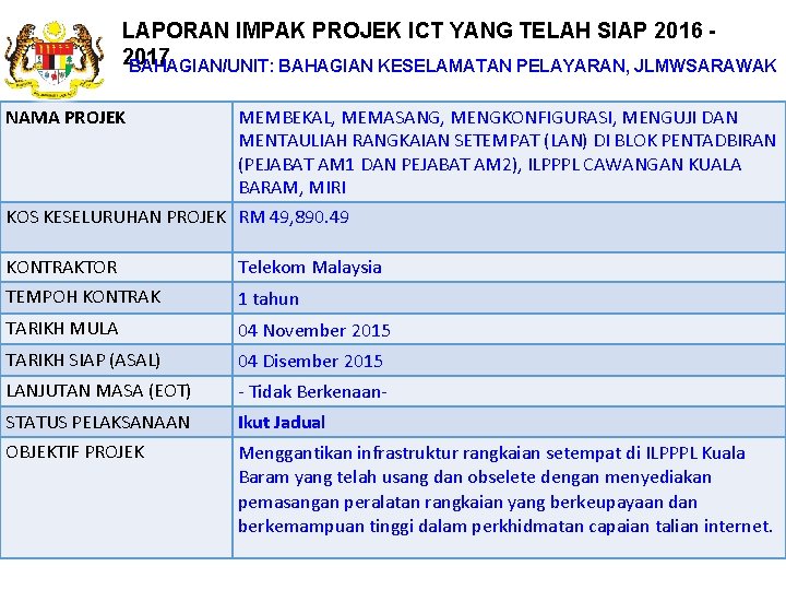 LAPORAN IMPAK PROJEK ICT YANG TELAH SIAP 2016