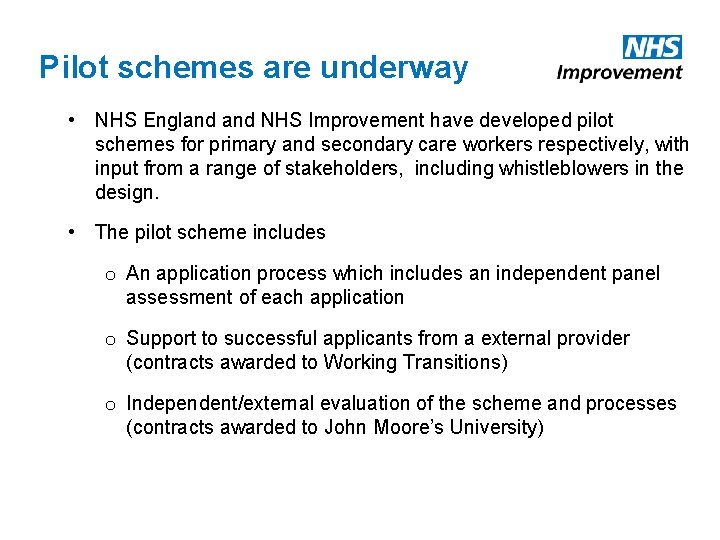 Whistleblowers Support Scheme overview of pilot schemes PLEASE