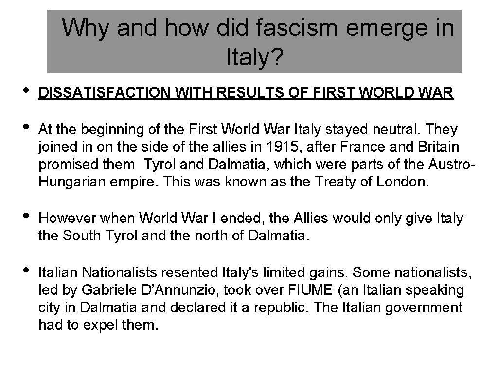 Italy under Mussolini 1922 1945 KEY PERSONALITY Learning