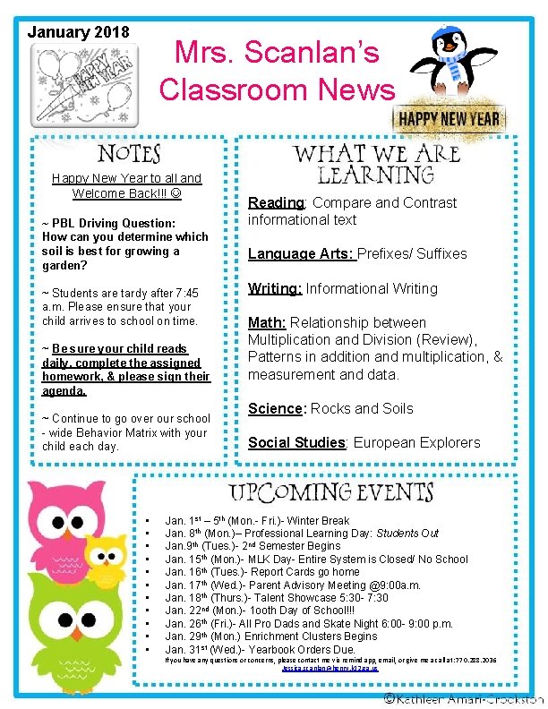 January 2018 Mrs Scanlans Classroom News Happy New