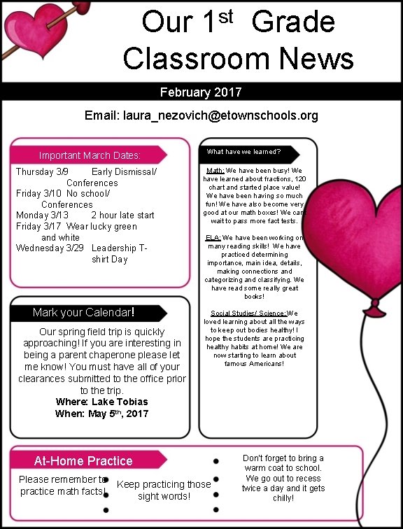 Our 1 st Grade Classroom News February 2017