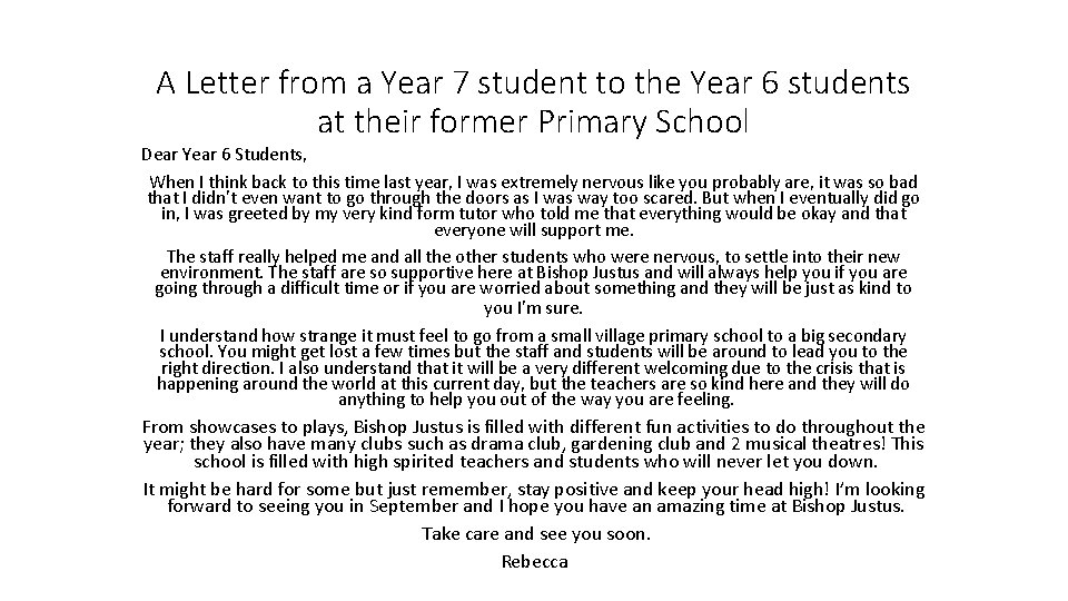 A Letter from a Year 7 student to