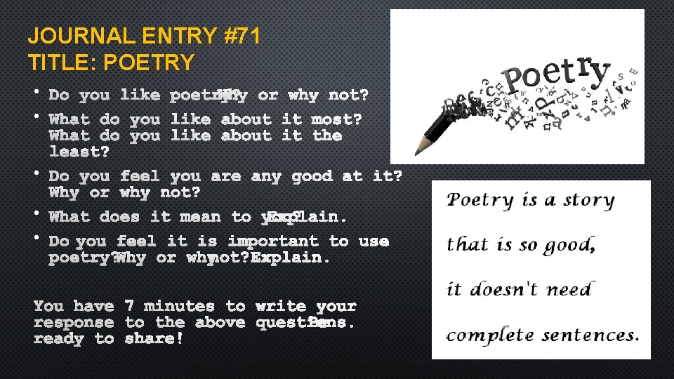 JOURNAL ENTRY 71 TITLE POETRY DO YOU LIKE