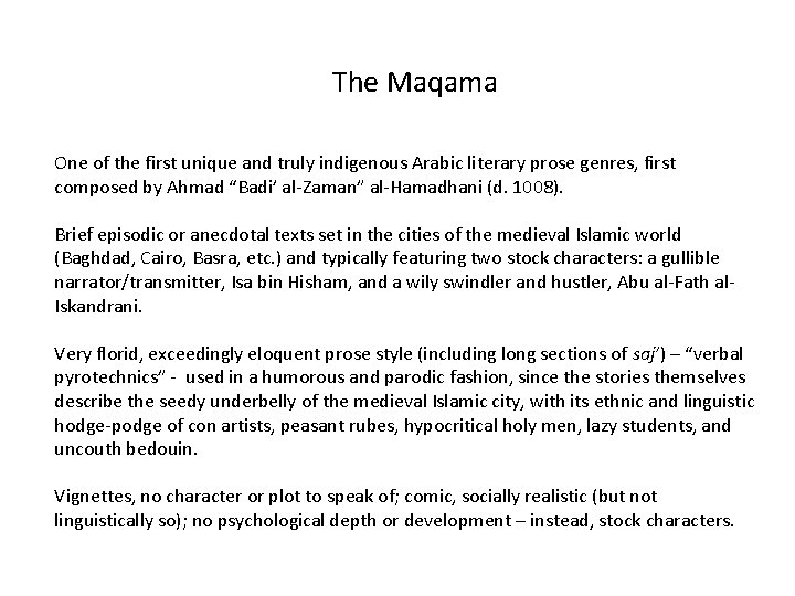 PreModern Arabic Imaginary Prose What is imaginary prose