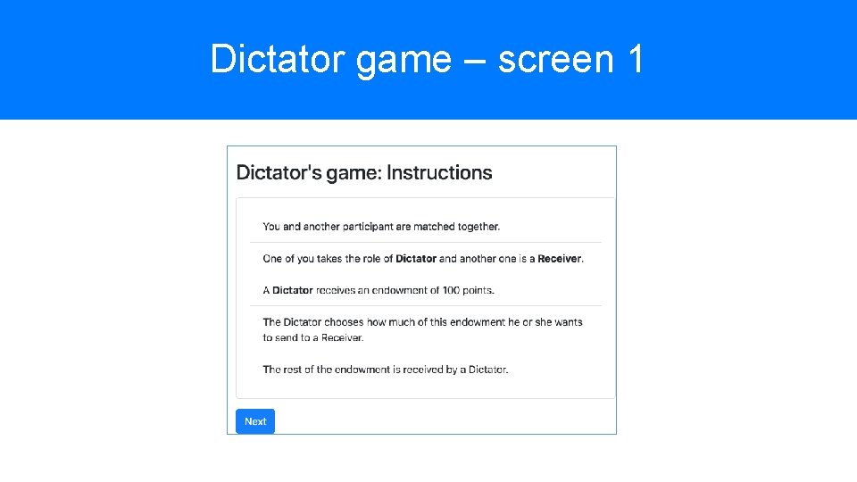 Dictator game screen 1 Dictator game screen 2