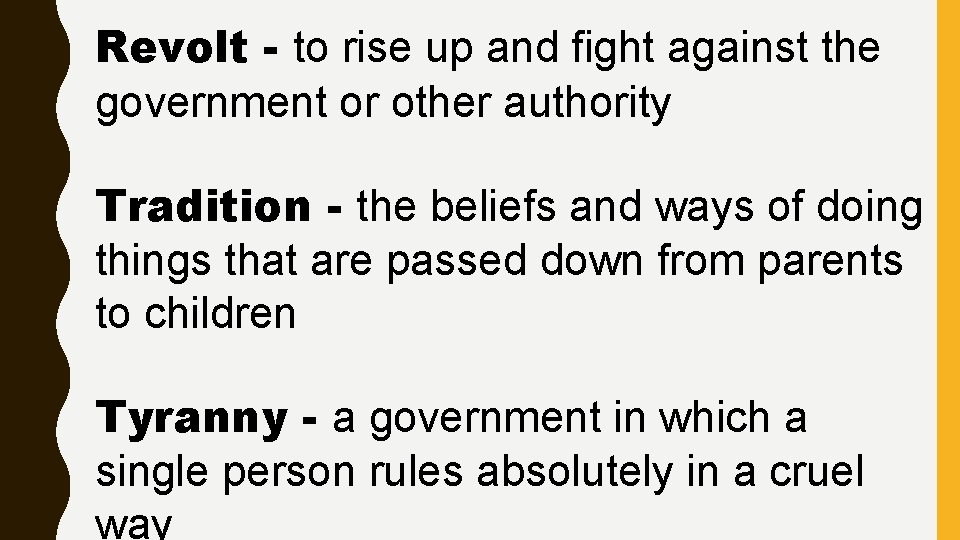 FRENCH REVOLUTION VOCABULARY OPENER Revolution Rebel Revolt Tradition