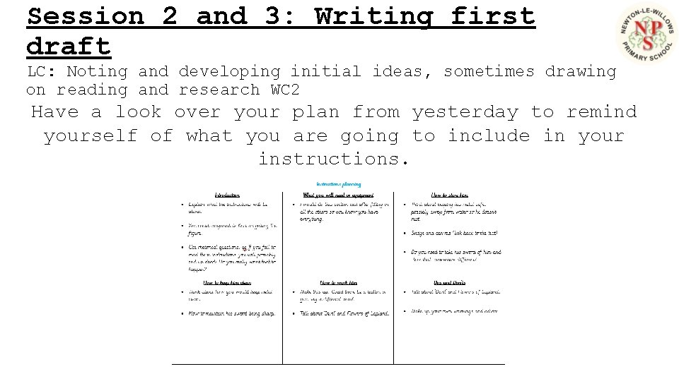 Session 2 and 3 Writing first draft LC