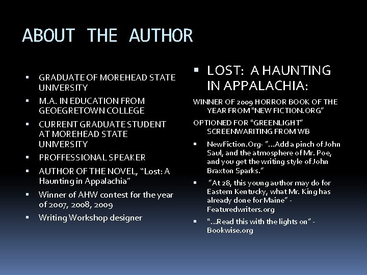 JOHN BRAXTON SPARKS A PHILOSOPHY OF HORROR ABOUT