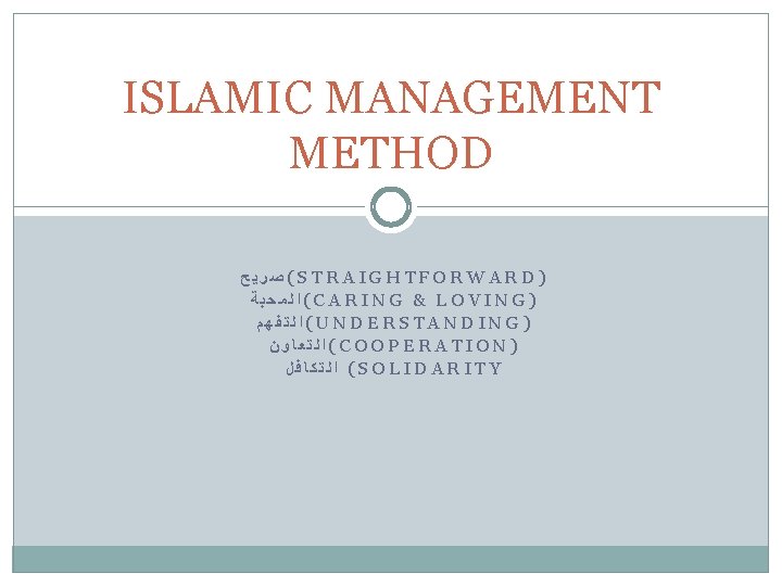 ISLAMIC MANAGEMENT METHOD STRAIGHTFORWARD CARING LOVING UNDERSTANDING ...