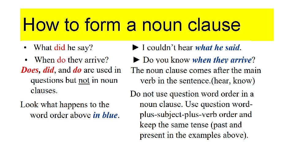 Noun Clauses What are the parts of a