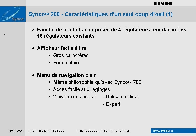 Synco TM 200 Fonctionnement et mise en service
