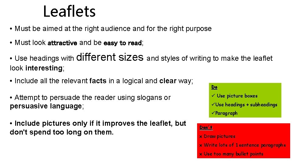 How to write a leaflet Leaflets Must be