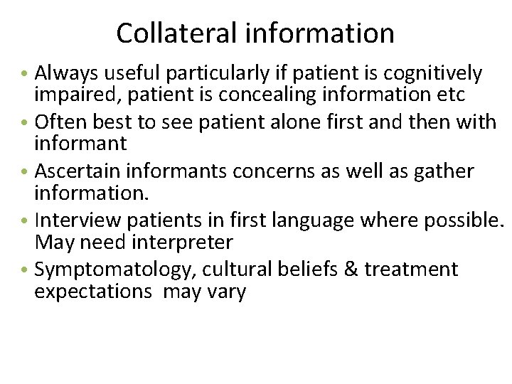 History taking mental state examination Environment Privacy Confidentiality