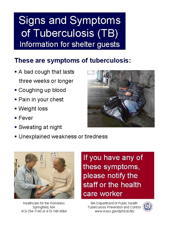 Signs and Symptoms of Tuberculosis TB Information for