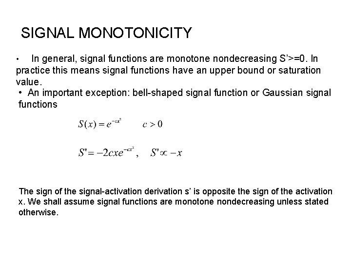 NEURAL NETWORK THEORY NEURAL DYNAMIC 1 ACTIVATIONHS AND