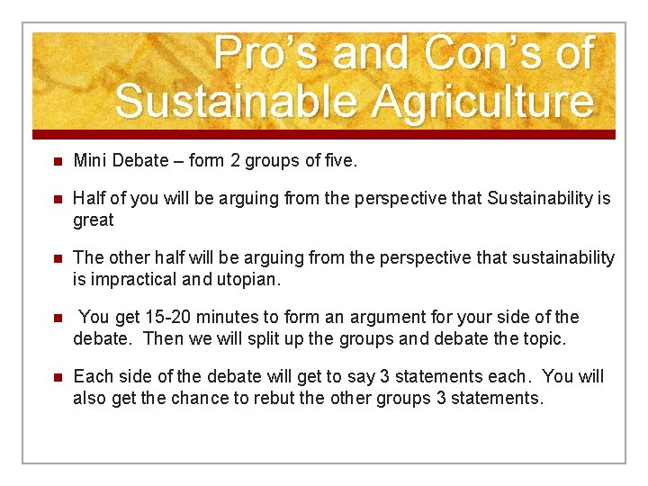 Sustainability n Thinking about the Food Distribution Chart