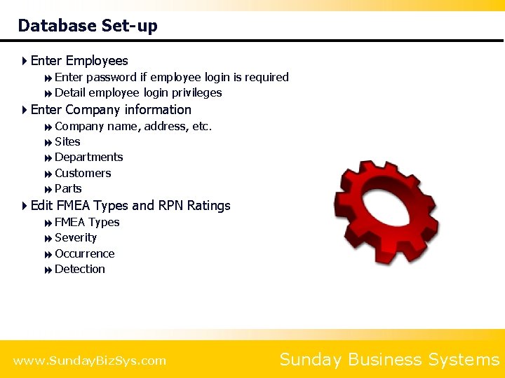 SBS FMEA Database FMEA Background SBS Database Features