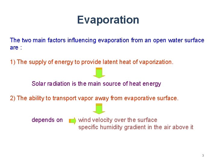 Evaporation The two main factors influencing evaporation from