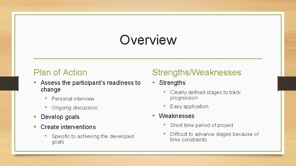 Applying the Stages of Change Theory to Promote