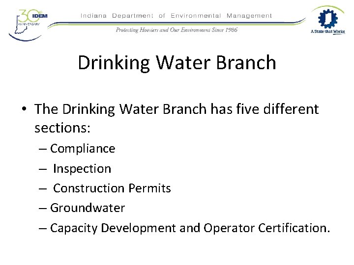 IDEM Drinking Water Branch Office of Water Quality