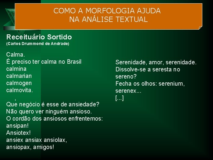 COMO A MORFOLOGIA AJUDA NA ANLISE TEXTUAL Receiturio