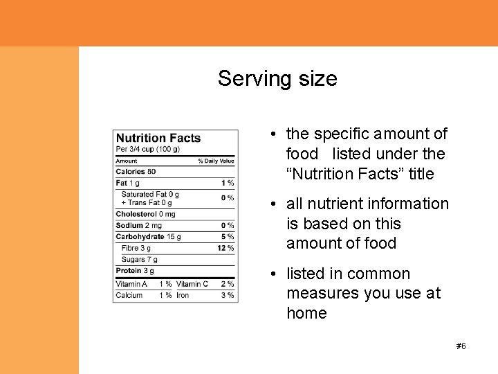 Nutrition information on food labels Core Unit Nutrition