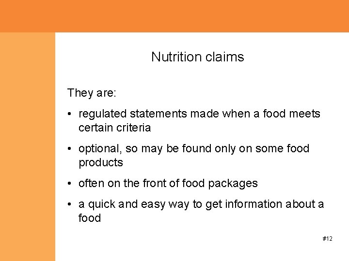 Nutrition information on food labels Core Unit Nutrition