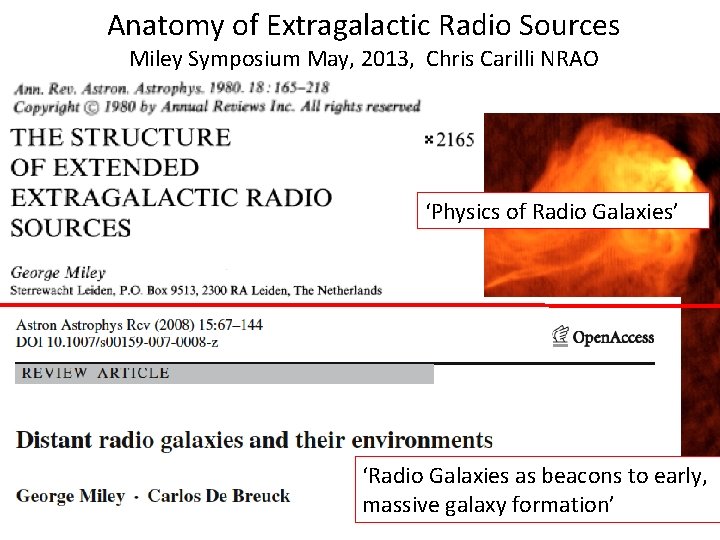 Anatomy of Extragalactic Radio Sources Miley Symposium May