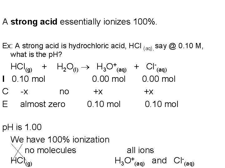 Strong Acid An acid that nearly completely dissociates